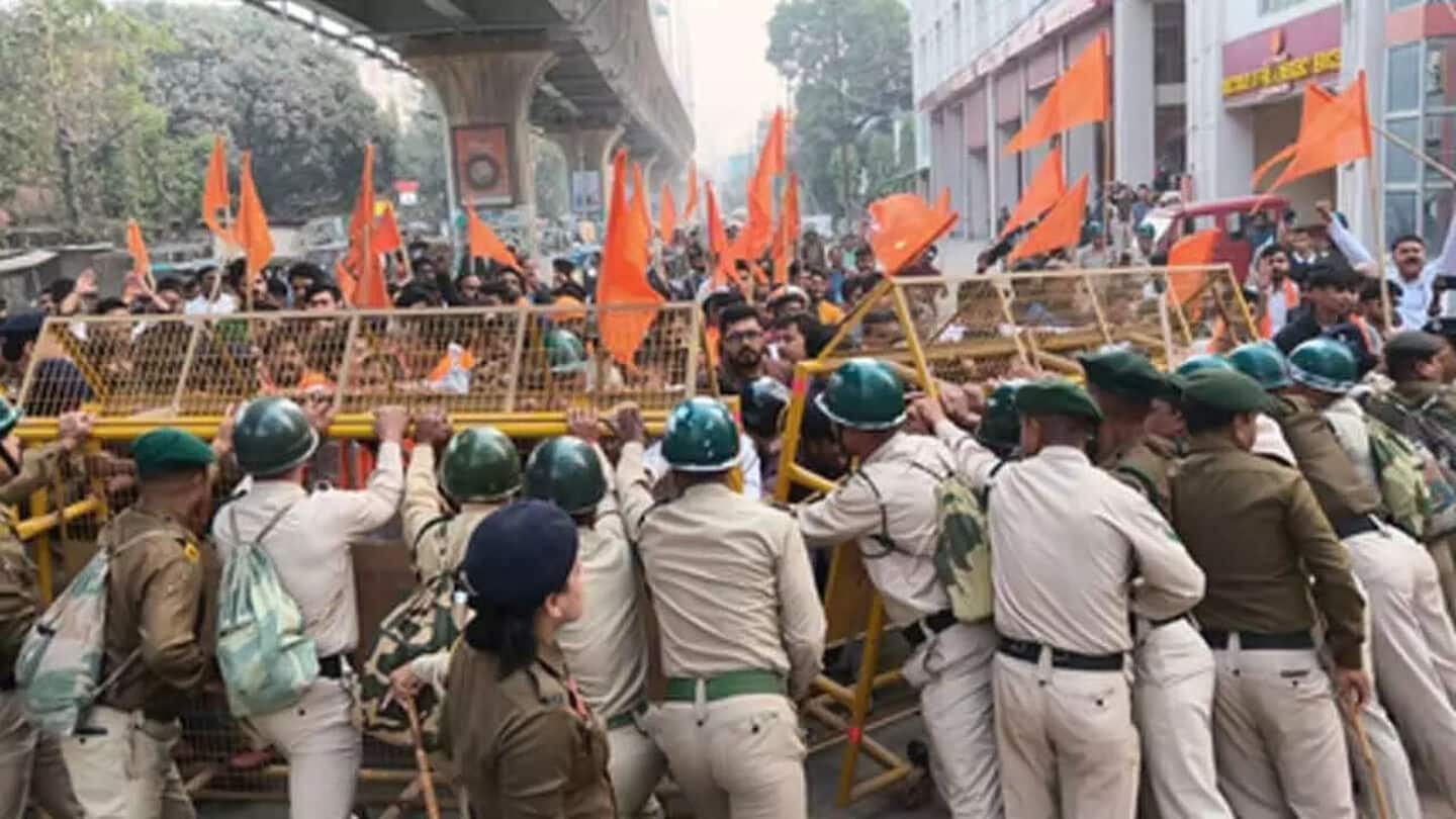 VHP-Bajrang Dal protest in Agartala over attacks on Hindus in Bangladesh